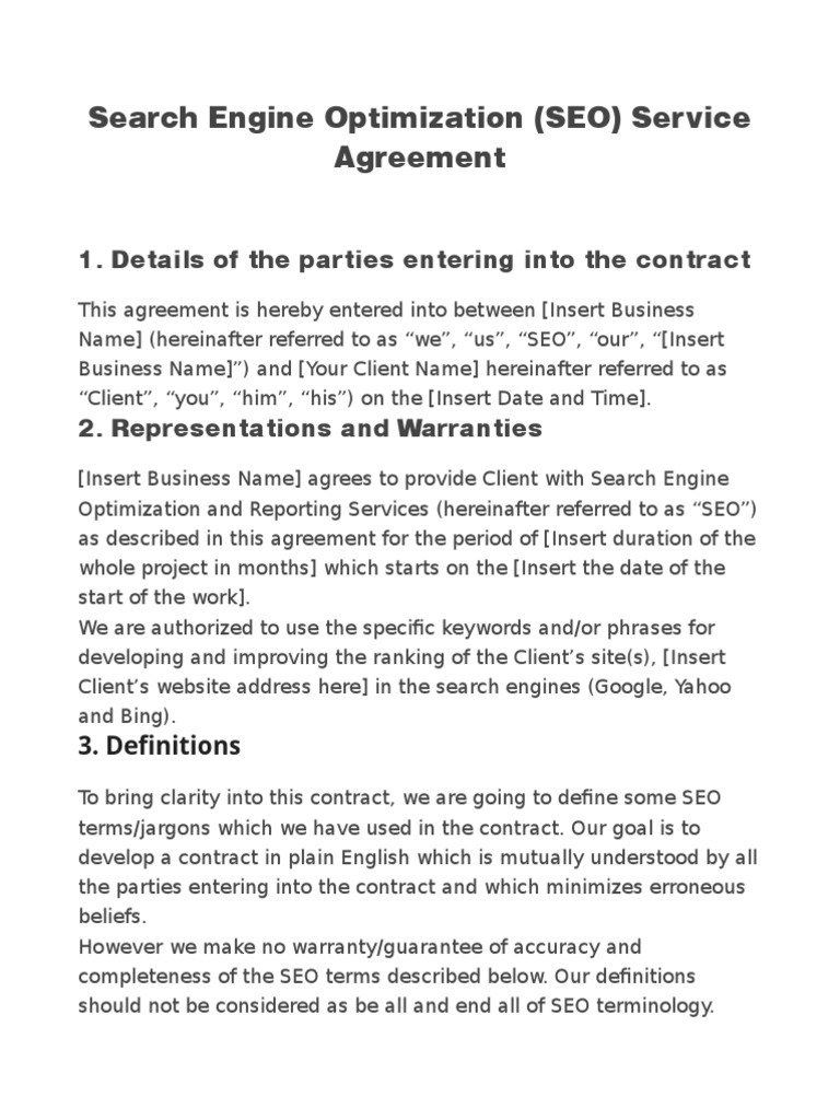 Search Engine Optimization (SEO) Service Agreement: 1. Details of The ...