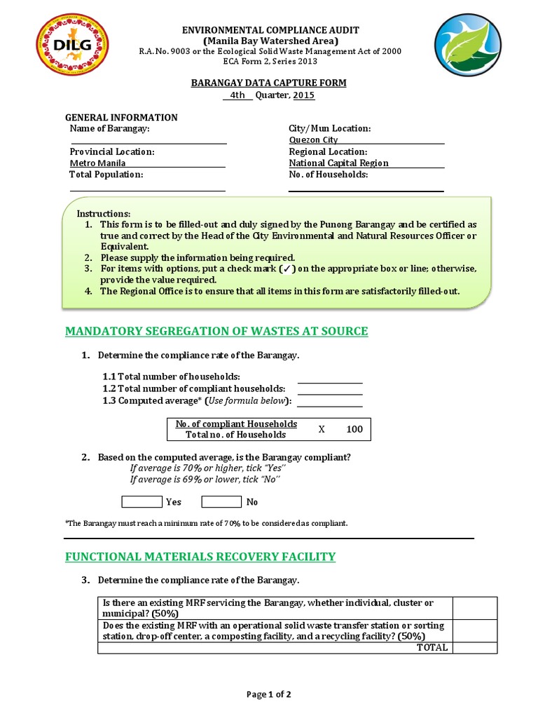 Eca Form Latest | Download Free PDF | Municipal Solid Waste ...