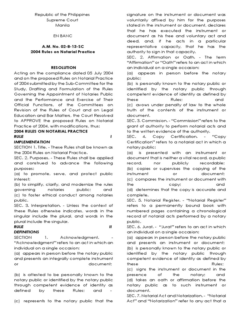2004 Notarial Practice Rules Philippines | PDF | Notary Public | Signature