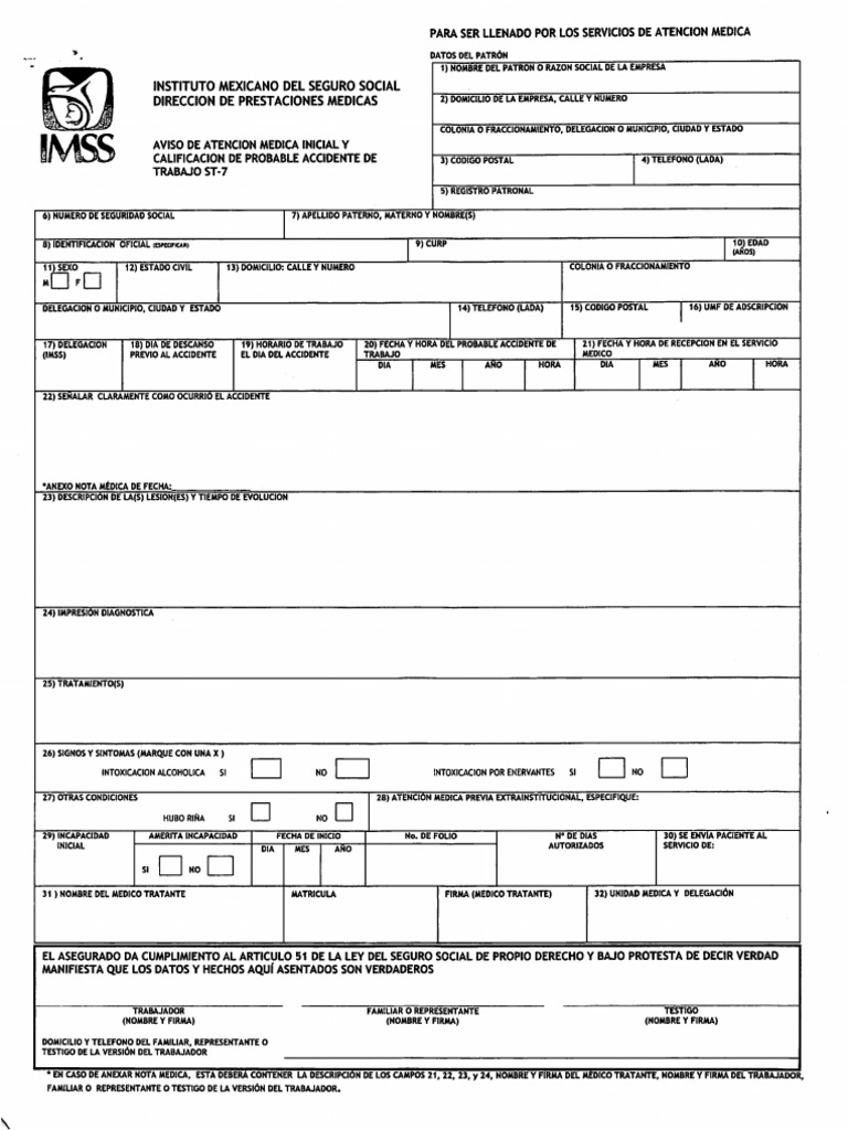 Formulario ST-7 IMSS: Accidente Laboral | PDF
