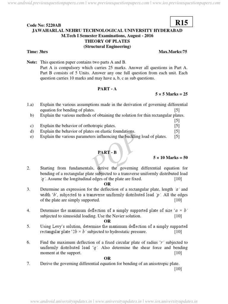 M.Tech Exam: Theory of Plates PQP | PDF | Bending | Buckling
