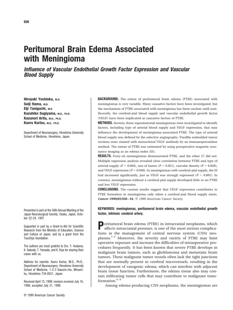 Peritumoral Brain Edema Associated With Meningioma | PDF | Vascular ...