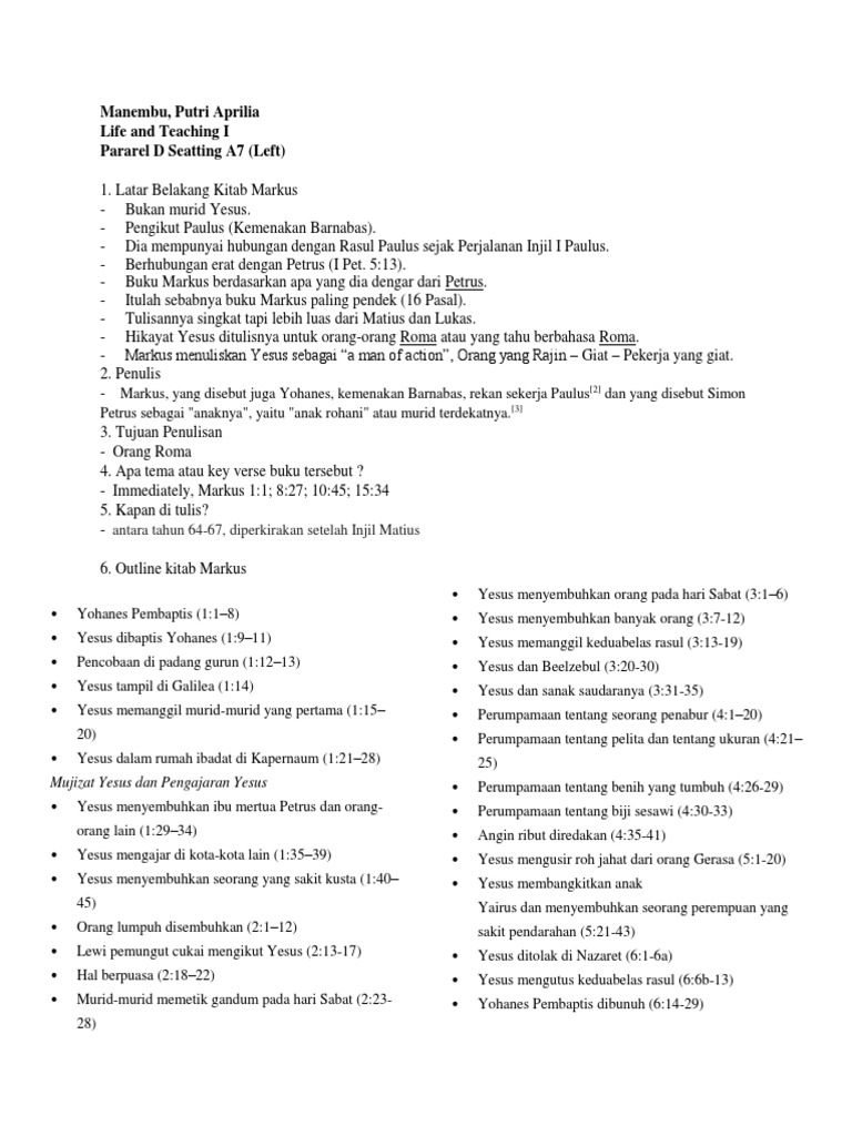 Analisis Kitab Injil Markus | PDF