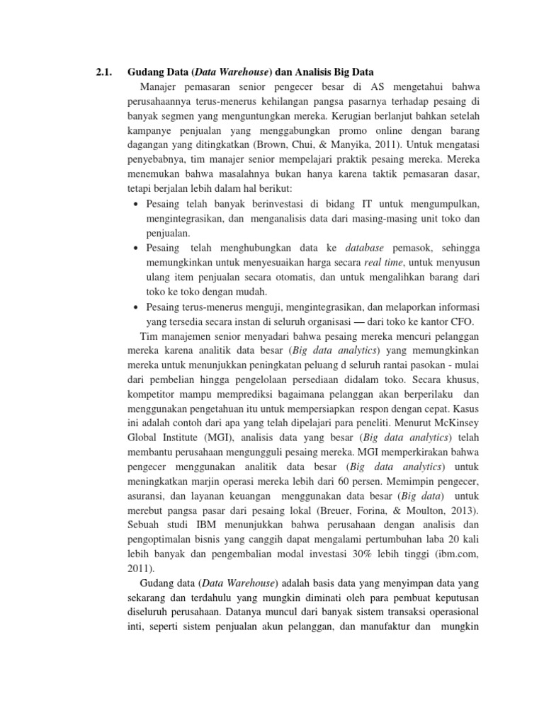 Makalah Chapter 3 (TIMA) - Data Warehouse Dan Big Data | PDF | Bisnis | Pengelolaan Keuangan & Uang