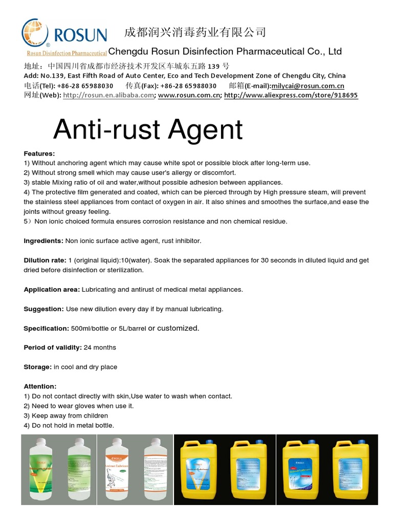 Anti-Rust Agent: Chengdu Rosun Disinfection Pharmaceutical Co., LTD | PDF