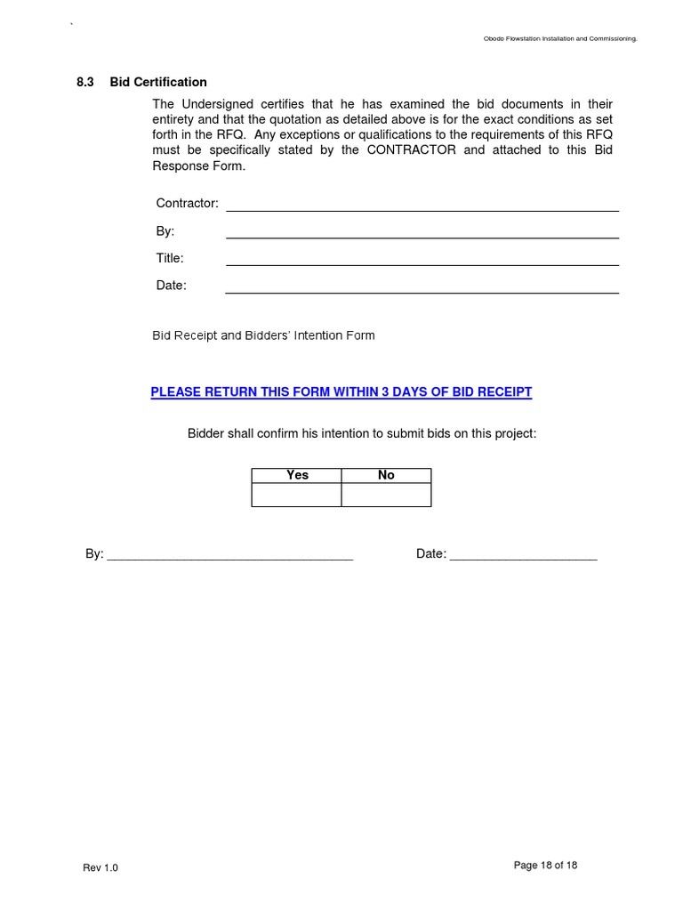 8.3 Bid Certification: Please Return This Form Within 3 Days of Bid ...
