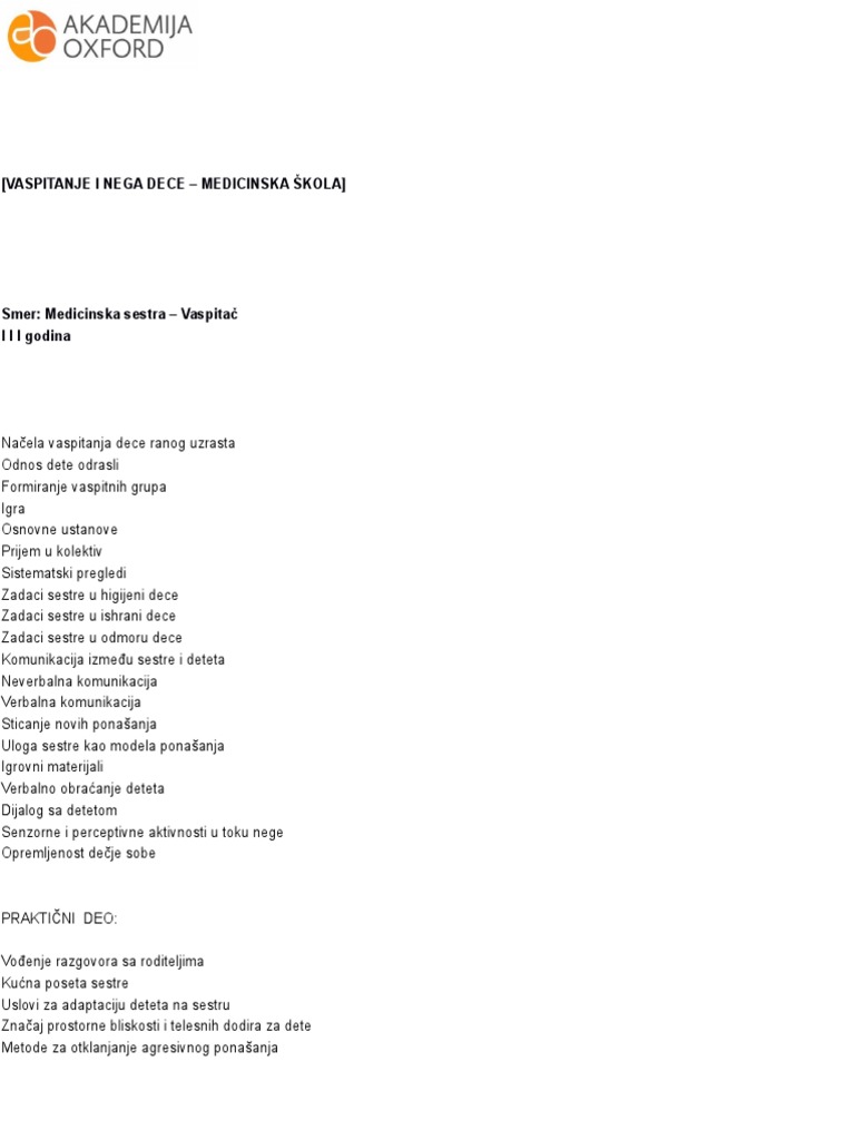 3 Vaspitanje I Nega Dece | PDF