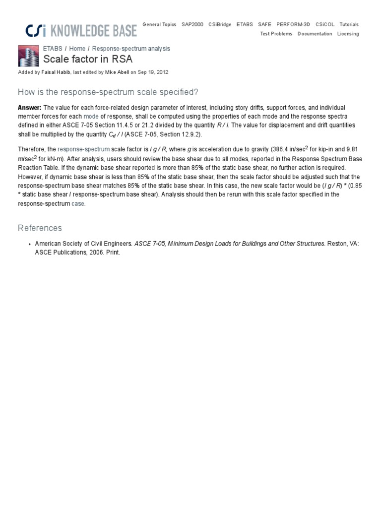 Scale Factor in RSA - ETABS - Computers and Structures, Inc | PDF