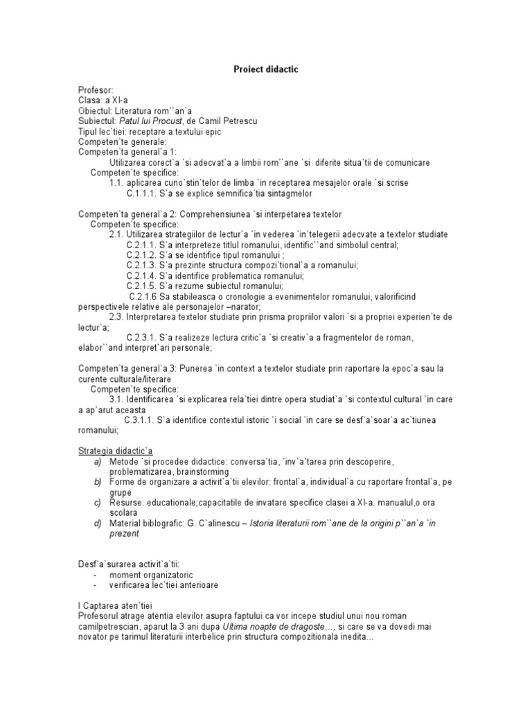 Patul Lui Procust - Proiect Didactic Si Fise de Lucru | PDF