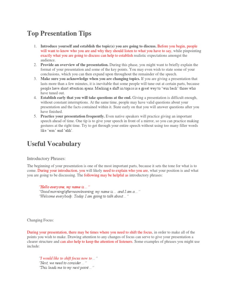 Top Presentation Tips: Introductory Phrases | PDF | English Language ...
