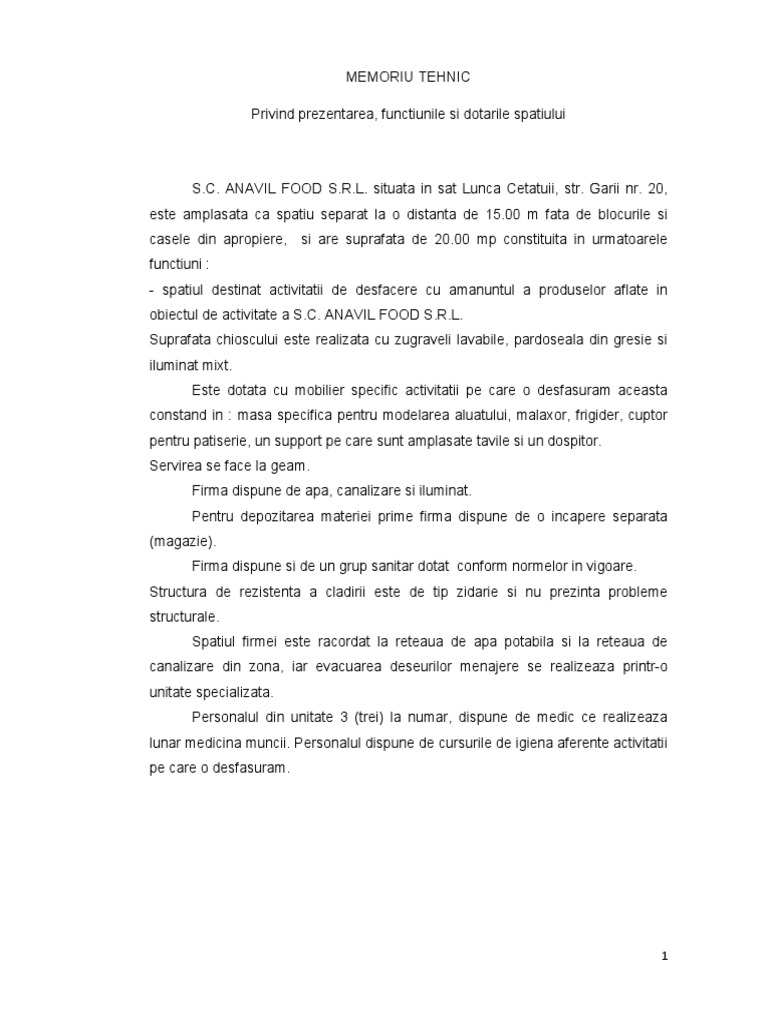 Memoriu Tehnic PDF | PDF