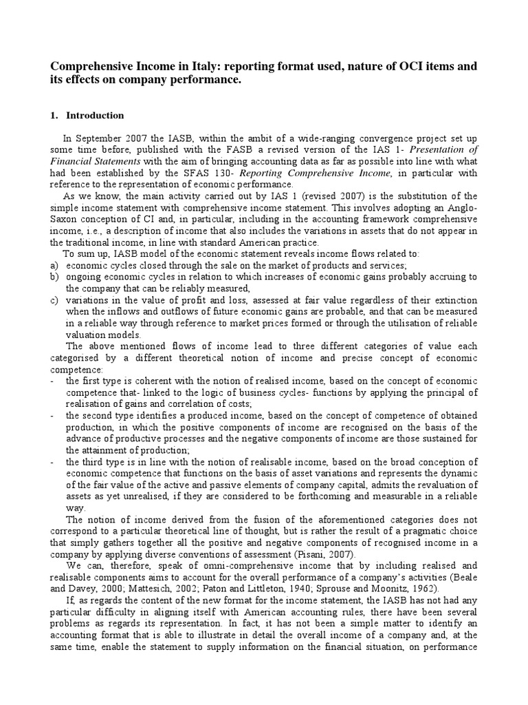 Comprehensive Income in Italy: Reporting Format Used, Nature of OCI ...