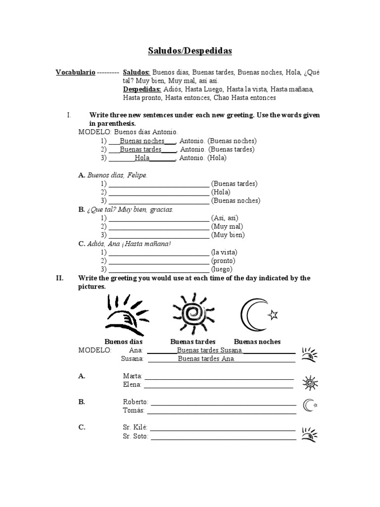 Vocabulario de Saludos y Despedidas en Español | PDF | Artes del ...