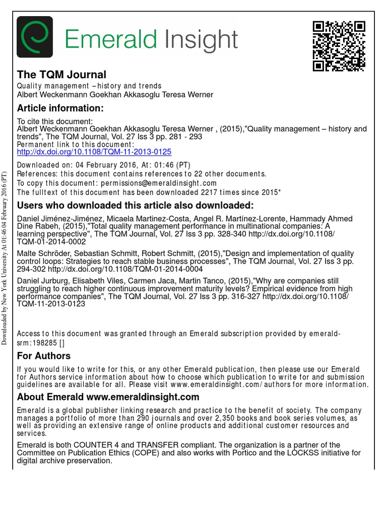 Quality Management - History and Trends | PDF | Quality Management ...