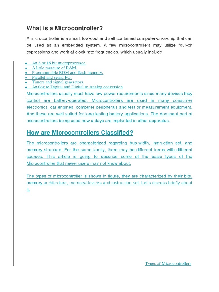 Types of Microcontrollers | PDF | Microcontroller | Embedded System