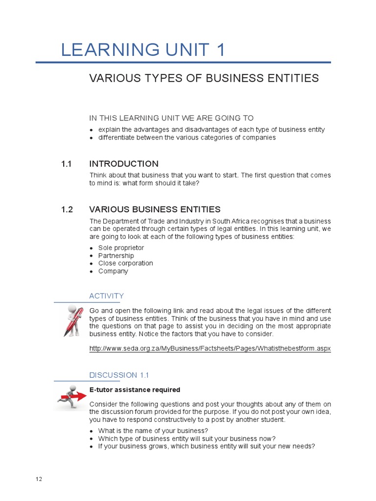 Learning Unit 1 | PDF | Sole Proprietorship | Partnership