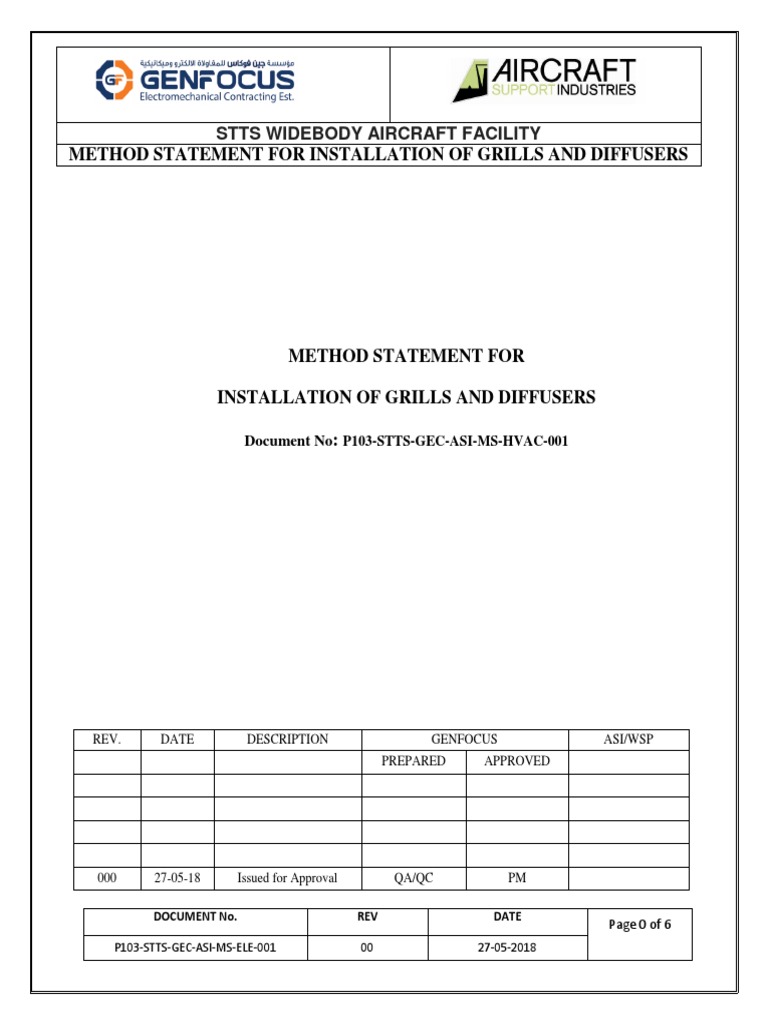 p103-Stts-gec-Asi-ms-hvac-009 Method Statement For Installation of Grills and Diffusers | PDF ...