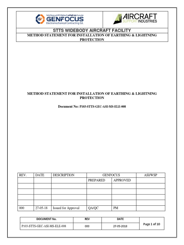 p103-Stts-gec-Asi-ms-ele-008 - Method Statement For Installation of Earthing & Lightning ...