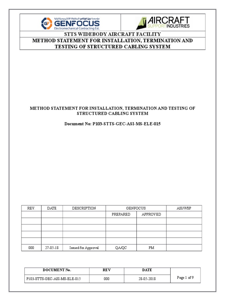 P103 Stts Gec Asi Ms Ele 015 Method Statement For Installation