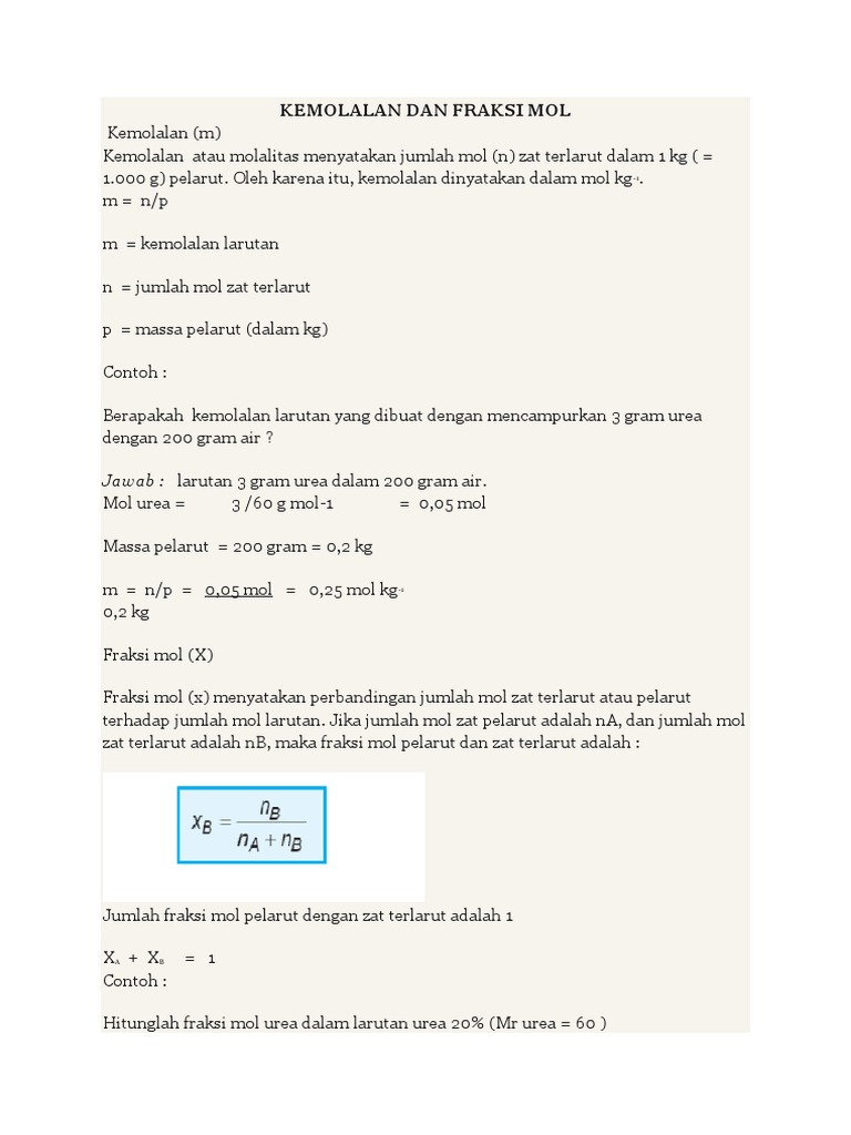 Kemolalan dan Fraksi Mol Larutan | PDF
