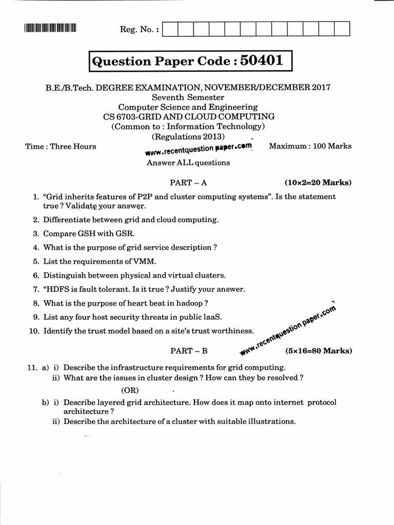 Cs6703 Grid And Cloud Computing Question Paper Nov Dec 2017 Pdf Grid Computing Cloud Computing