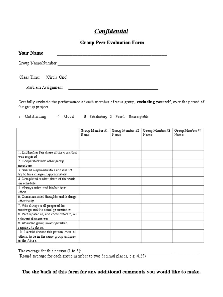 Confidential: Group Peer Evaluation Form Your Name | PDF | Career & Growth