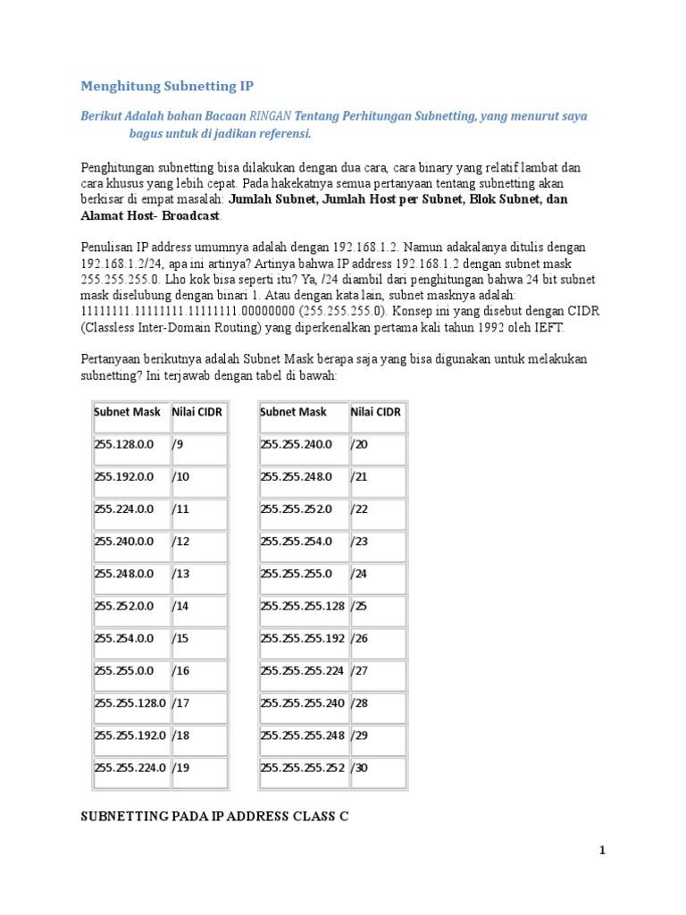 Panduan Lengkap Menghitung Subnetting IP | PDF | Komputer