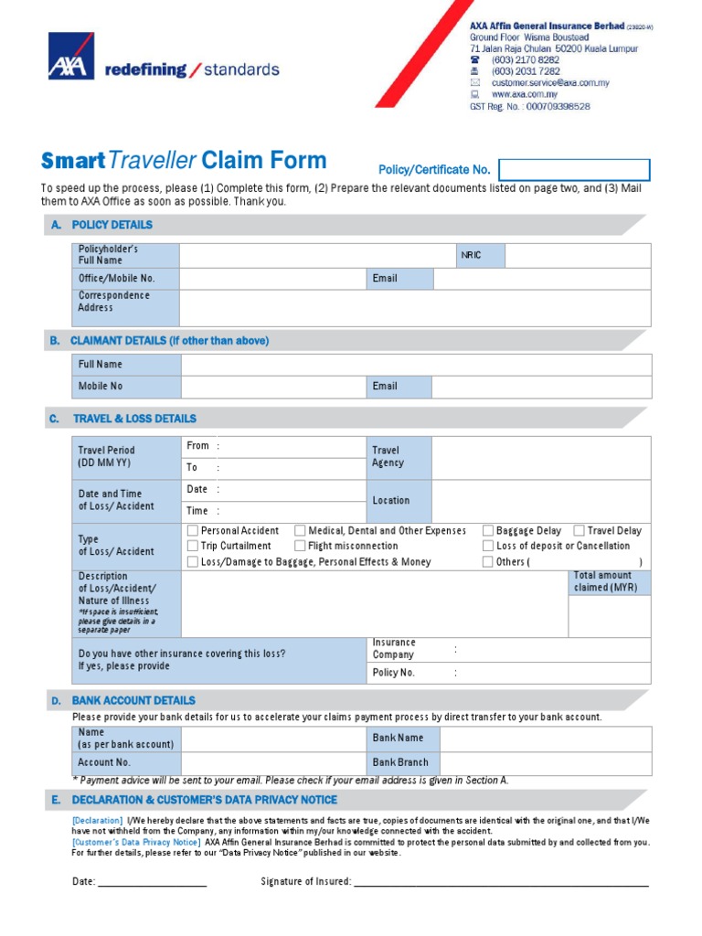 SmartTraveller Travel Claim Form | PDF | Receipt | Death Certificate