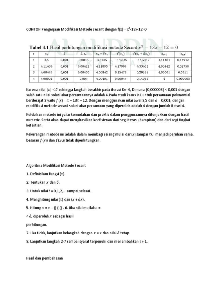 CONTOH Pengerjaan Modifikasi Metode Secant | PDF