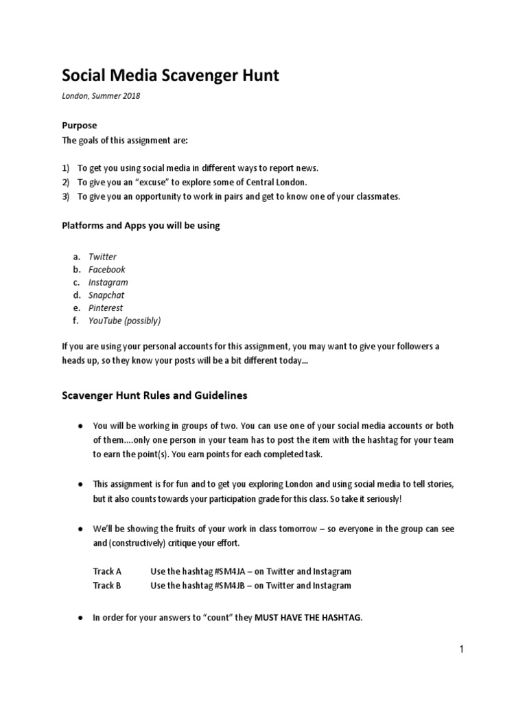 London Social Media Scavenger Hunt | PDF | Snapchat | Social Media