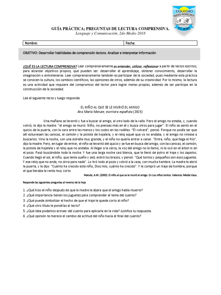 El Niño Al Que Se Le Murió El Amigo | PDF | Lectura (proceso ...