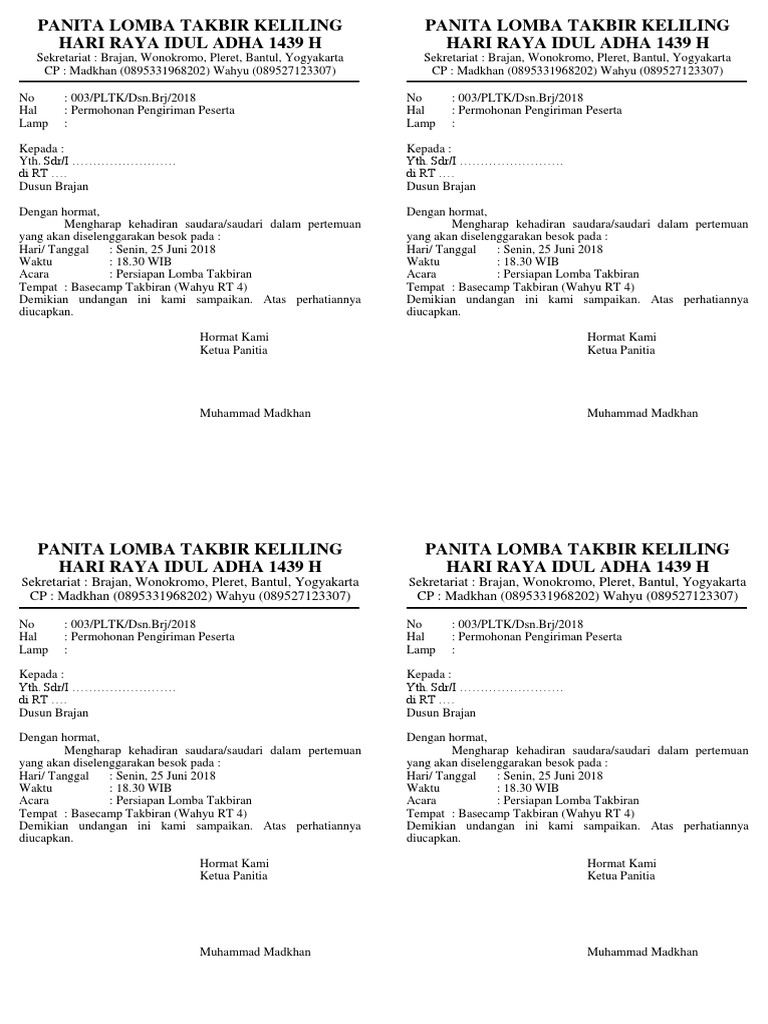 Undangan Panita Lomba Takbir Keliling | PDF