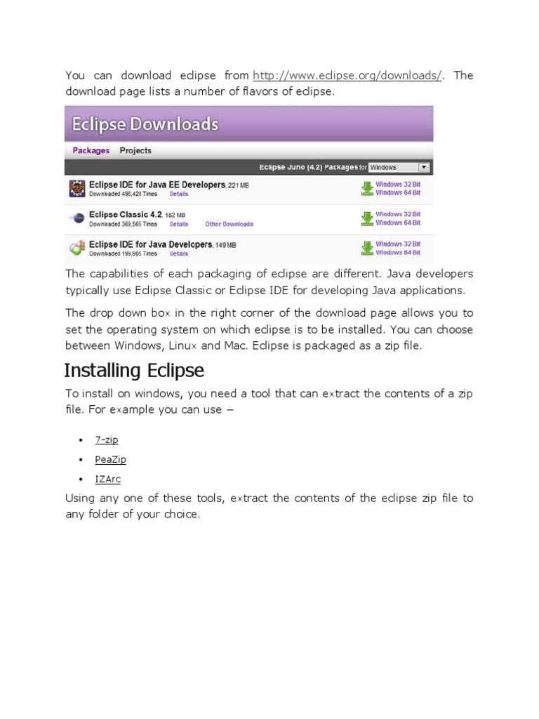 Installing Eclipse: 7-Zip Peazip Izarc | PDF