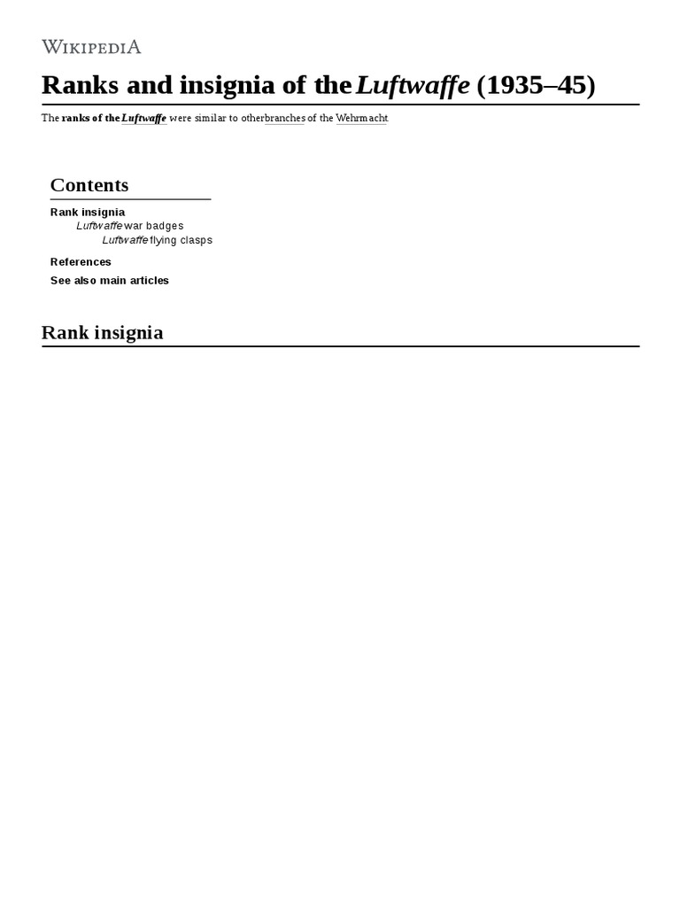 Ranks and Insignia of The Luftwaffe (1935-45) | PDF | Sergeant ...