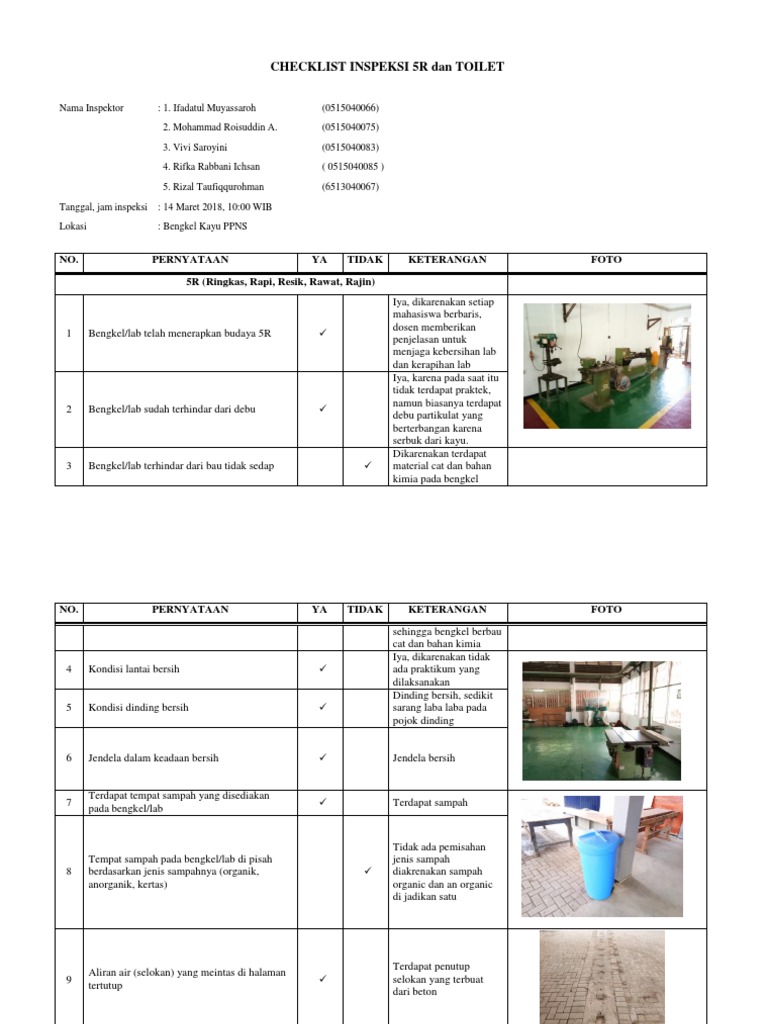 Checklist Inspeksi 5 R Dan Toilet | PDF