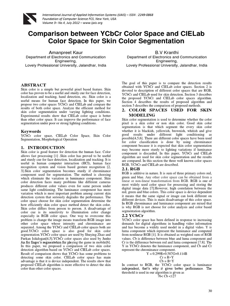 YCb CR | PDF | Rgb Color Model | Image Segmentation