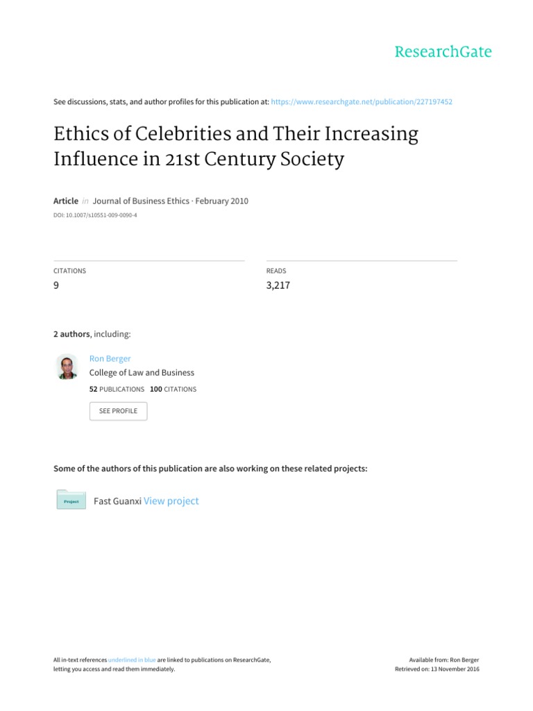 Ethics of Celebrities and Their Increasing Influen | PDF | Celebrity ...