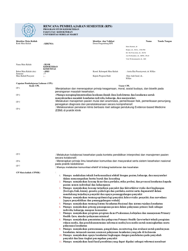 RPS Kedokteran Komunitas | PDF