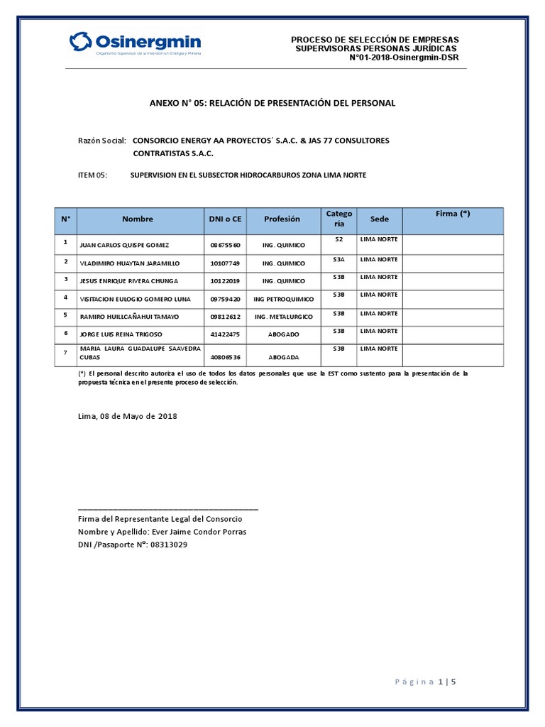 Anexos 8-9-10 y 12 - Concurso 01-2018-Osinergmin A Presentar | PDF ...