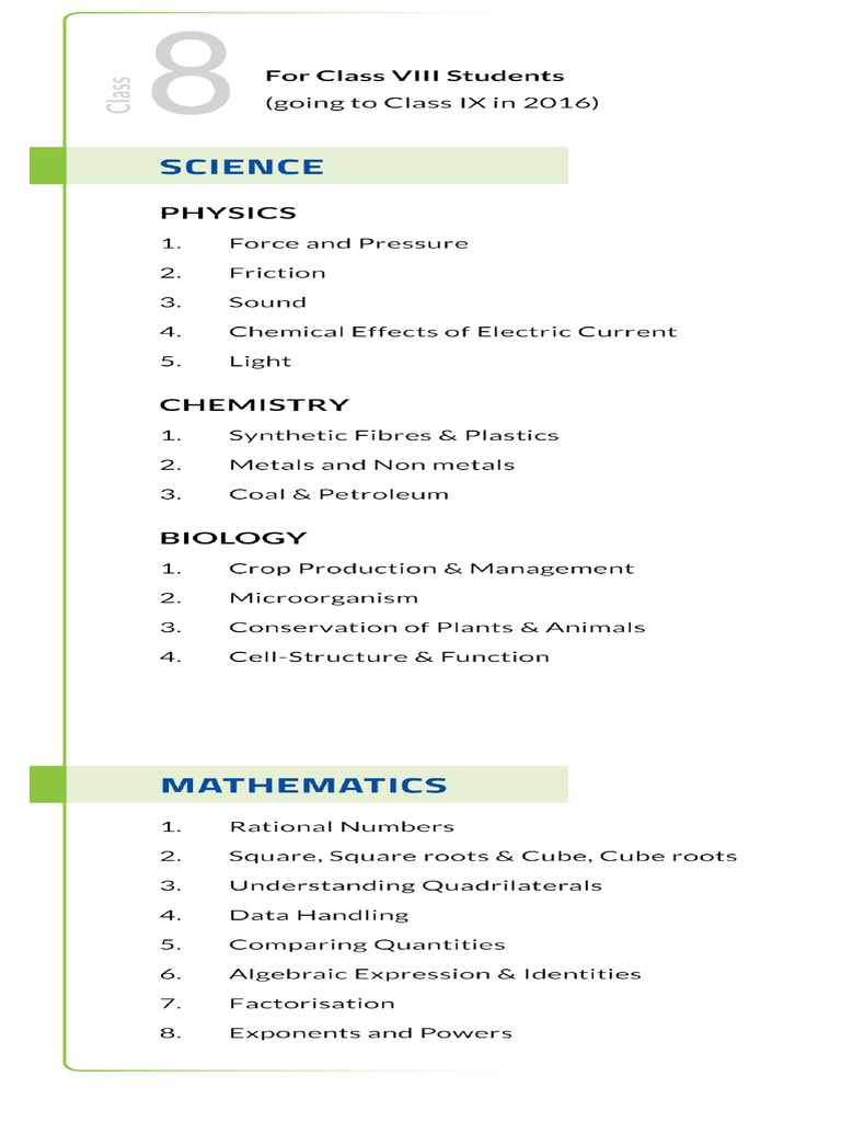 FIITJEE FTRE Syllabus Class VIII PDF | PDF