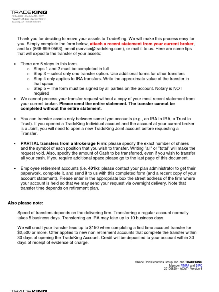Account Transfer Form (ACAT) | PDF | Individual Retirement Account | 401(K)