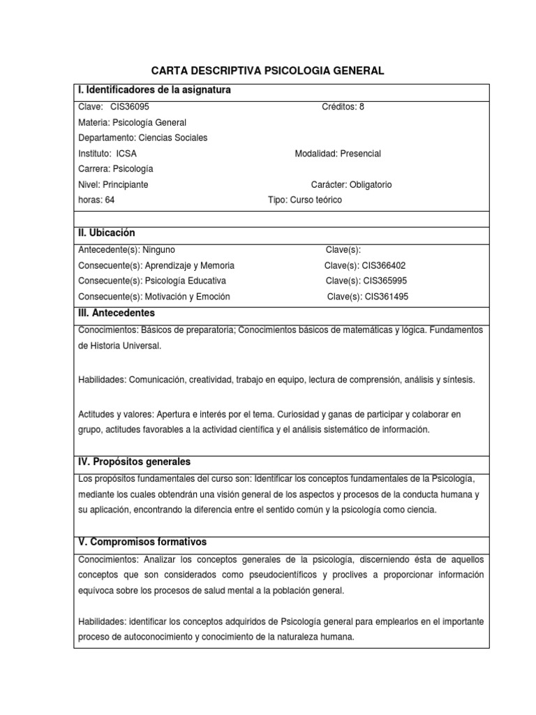 Psicología, carta descriptiva.pdf | Psicología | Science