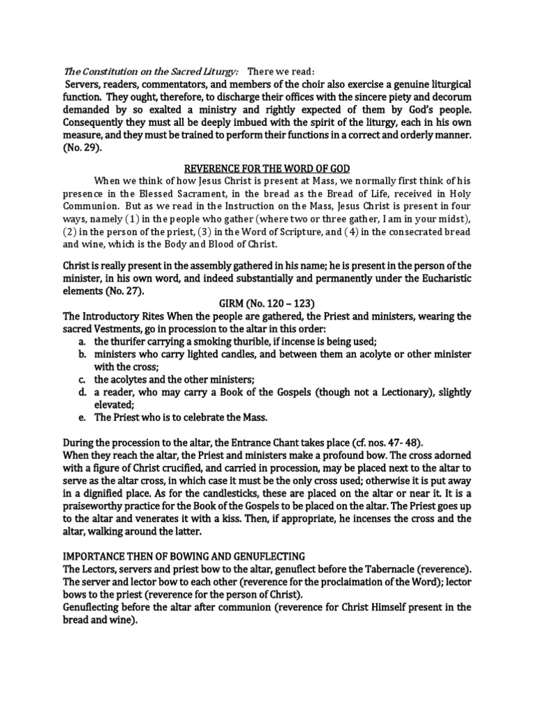 Why We Genuflect and Bow at The Sanctuary | PDF | Eucharist | Mass ...