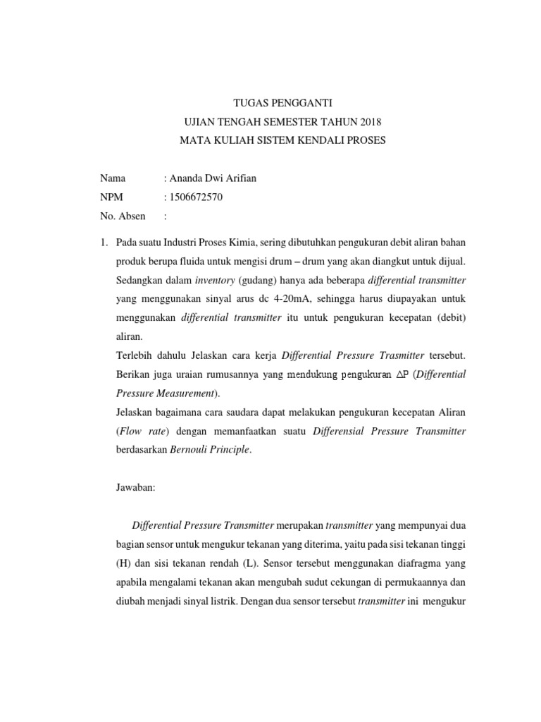 Tugas Pengganti UTS Sistem Kendali Proses | PDF