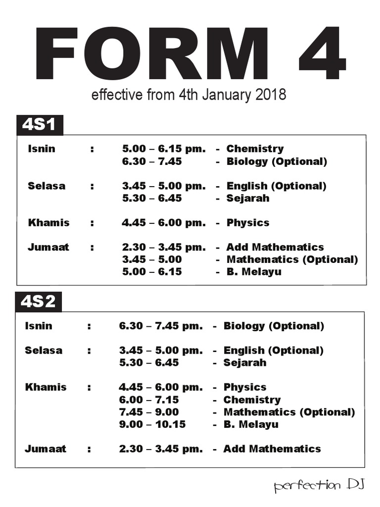 Form 4 Tuition Schedule 2018 | PDF