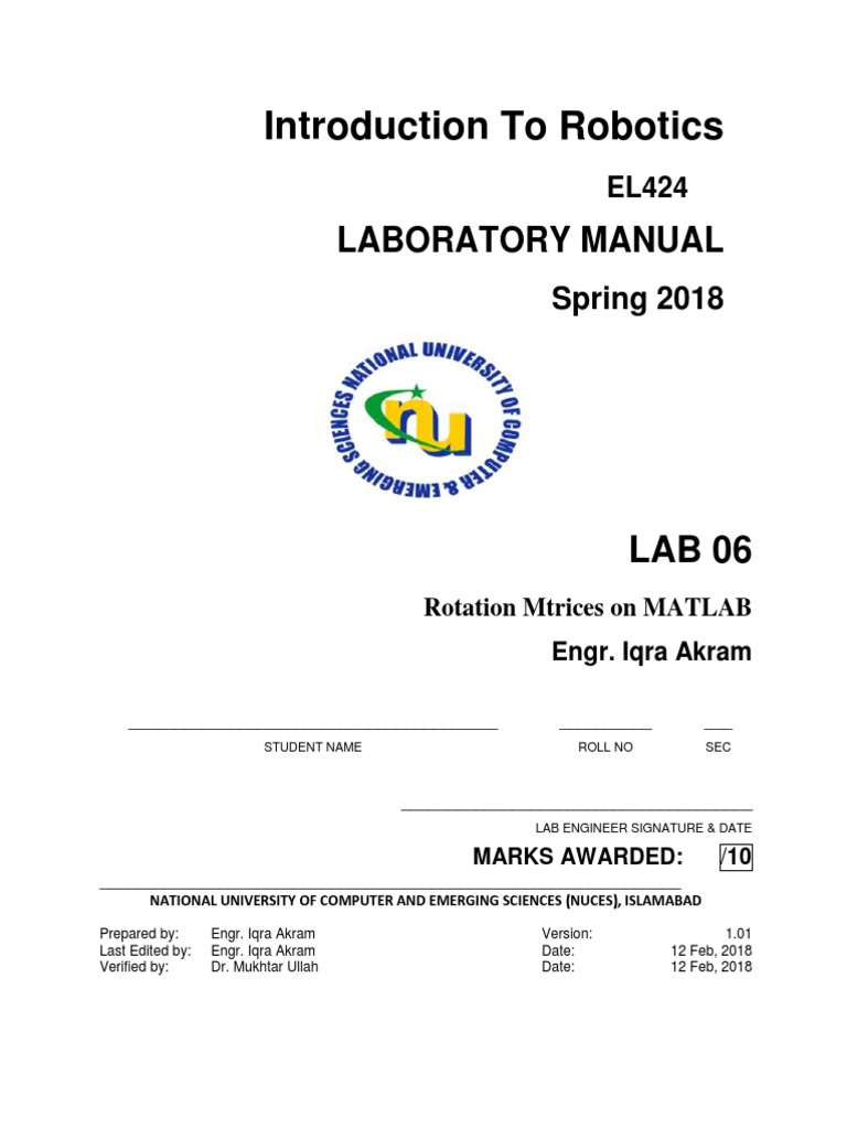 MATLAB Rotation Matrices Lab Guide | PDF | Cartesian Coordinate System ...