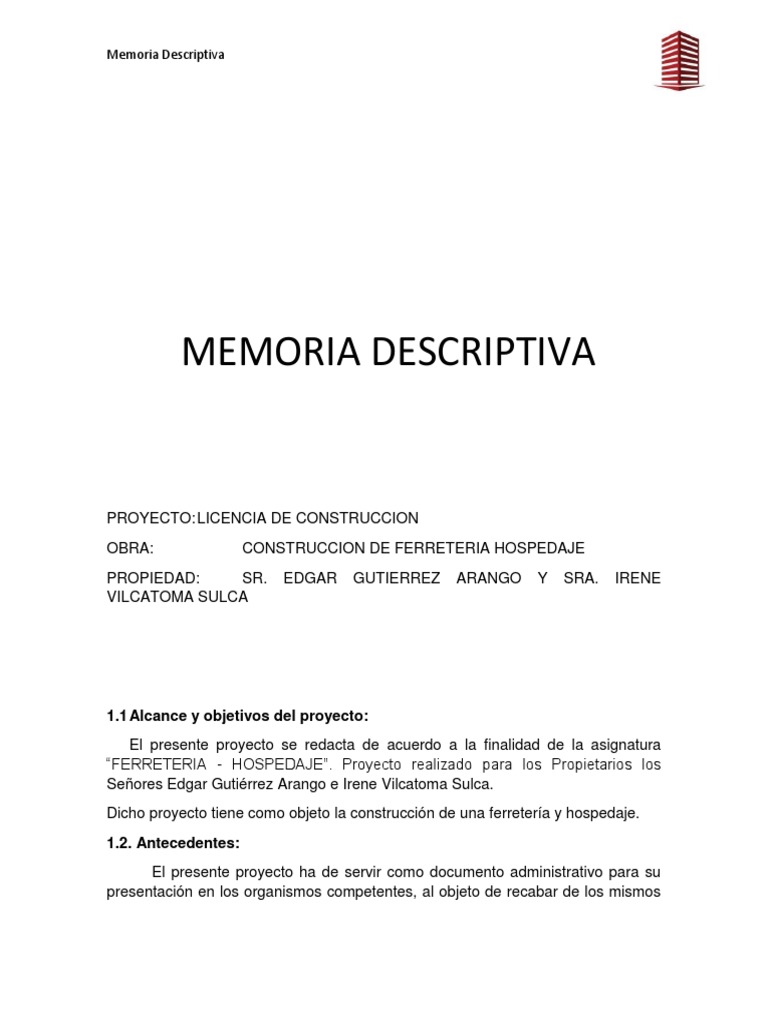 Memoria Descriptiva | Fundación (Ingeniería) | Hormigón