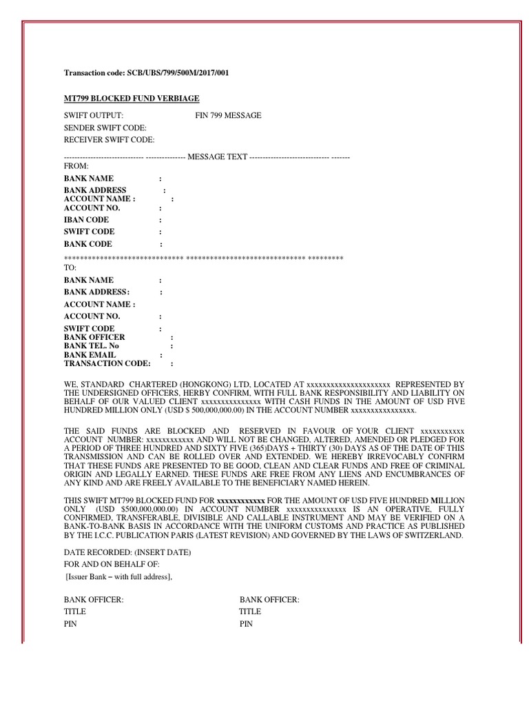 MT 799 Verbiage | PDF | Banks | Money