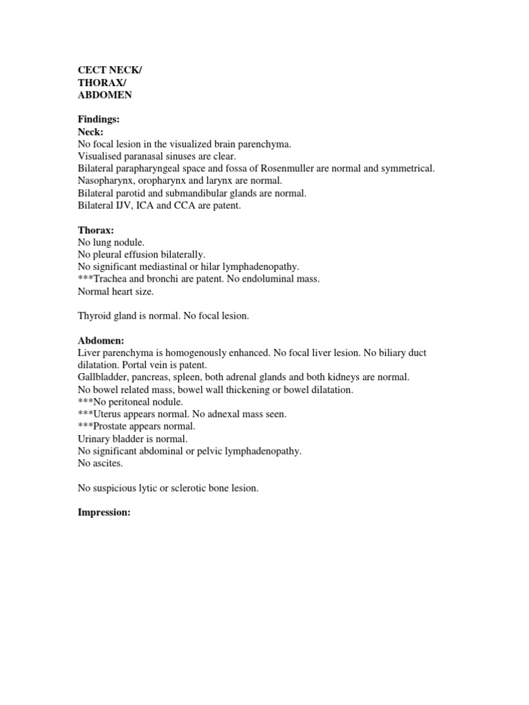 Cect Neck/ Thorax/ Abdomen Findings: Neck | PDF