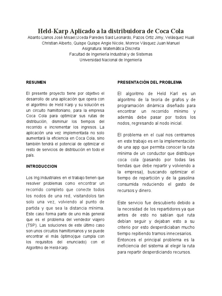 Held-Karp Aplicado Distribuidora PDF | PDF | Teoría de grafos | Matemáticas Aplicadas